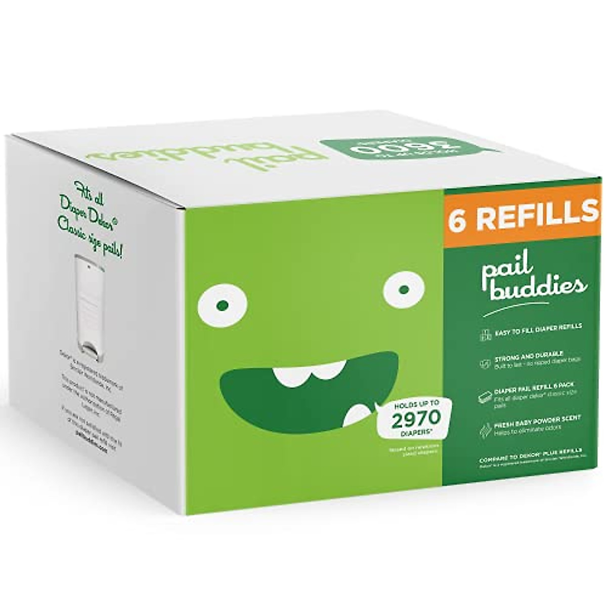 Pail Buddies Diaper Pail Refills | 6 Count | Compatible with Dekor Classic Diaper Pail | Strong, Durable Diaper Pail Refills with Fresh, Baby Powder Scent