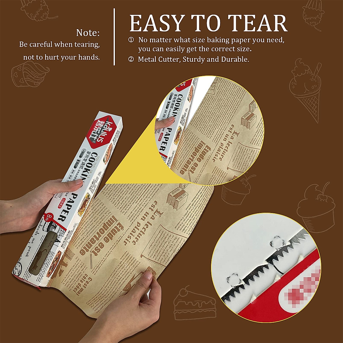 MEGXIT 2Pcs Parchment Paper Roll,Non-Stick,Waterproof,Greaseproof,High Temperature Resistant Baking Paper Roll,Parchment Paper Roll for Baking, Cooking, Grilling, Air Fryer-Brown+White