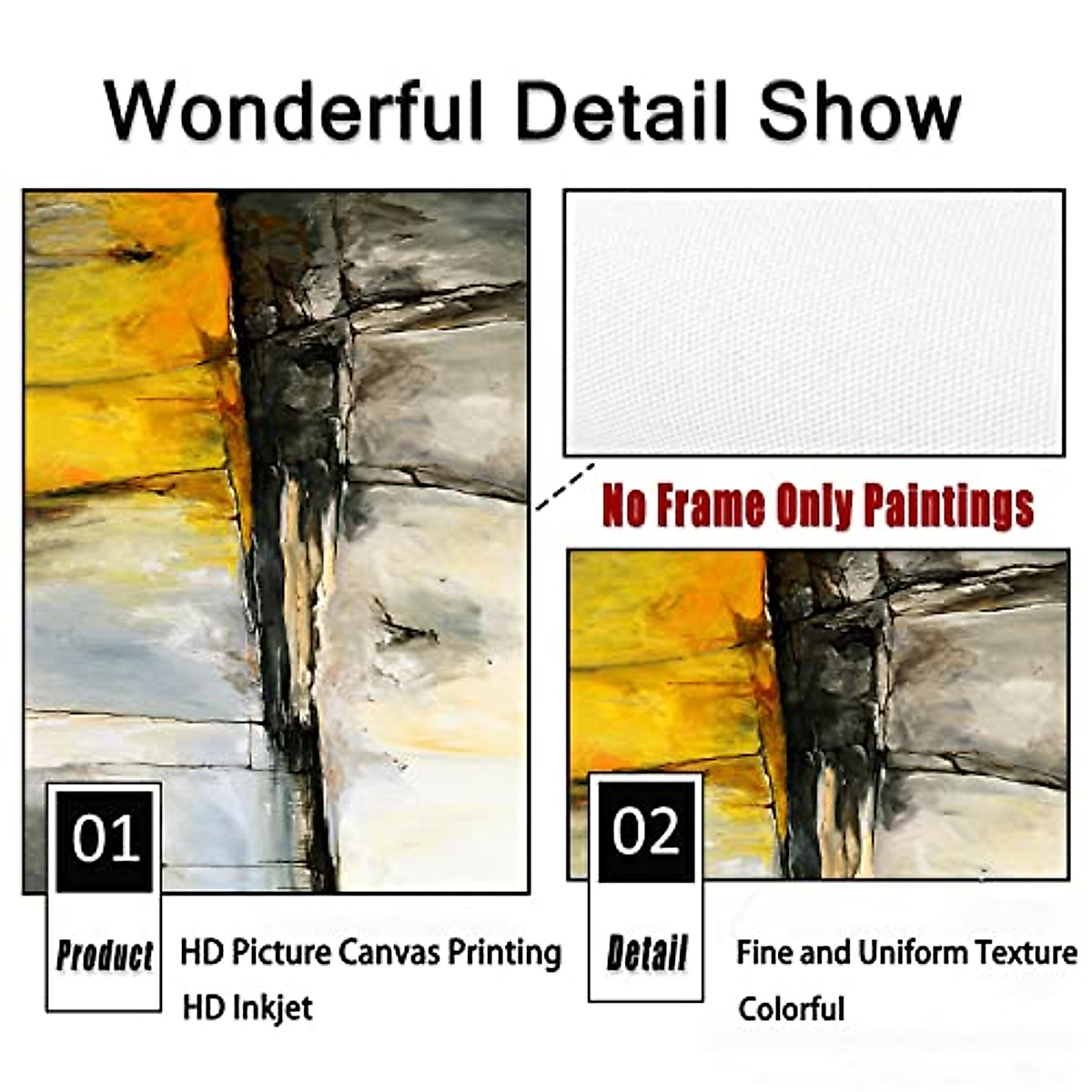 Black Yellow White Abstract Painting Abstract Canvas Paintings Wall Art Orange and Grey Abstract Wall Art Modern Abstract Prints Yellow Black Grey Orange Abstract Pictures for Wall Decor 16x24in Frameless