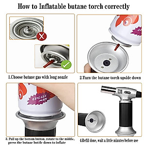 Refillable Butane Torch, Cooking Flame Stable & Adjustable, with Safety Lock, Fit All Gas, for Desserts, Creme Brule, BBQ Baking,Welding. (Gas not Includ, 4.72x1.8x5.7 inches), Black, SF-507