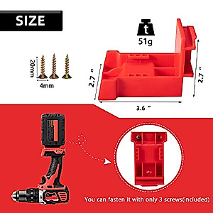 5 Pack Tool Mount for Milwaukee 18V Drill; Battery Holder for Milwaukee M18 Battery MOUNT/Hanger/Dock Holder Fit for 48-11-1820 48-11-1850 48-11-1860 Battery, also for Dewalt 18V Battery and 20V Tool