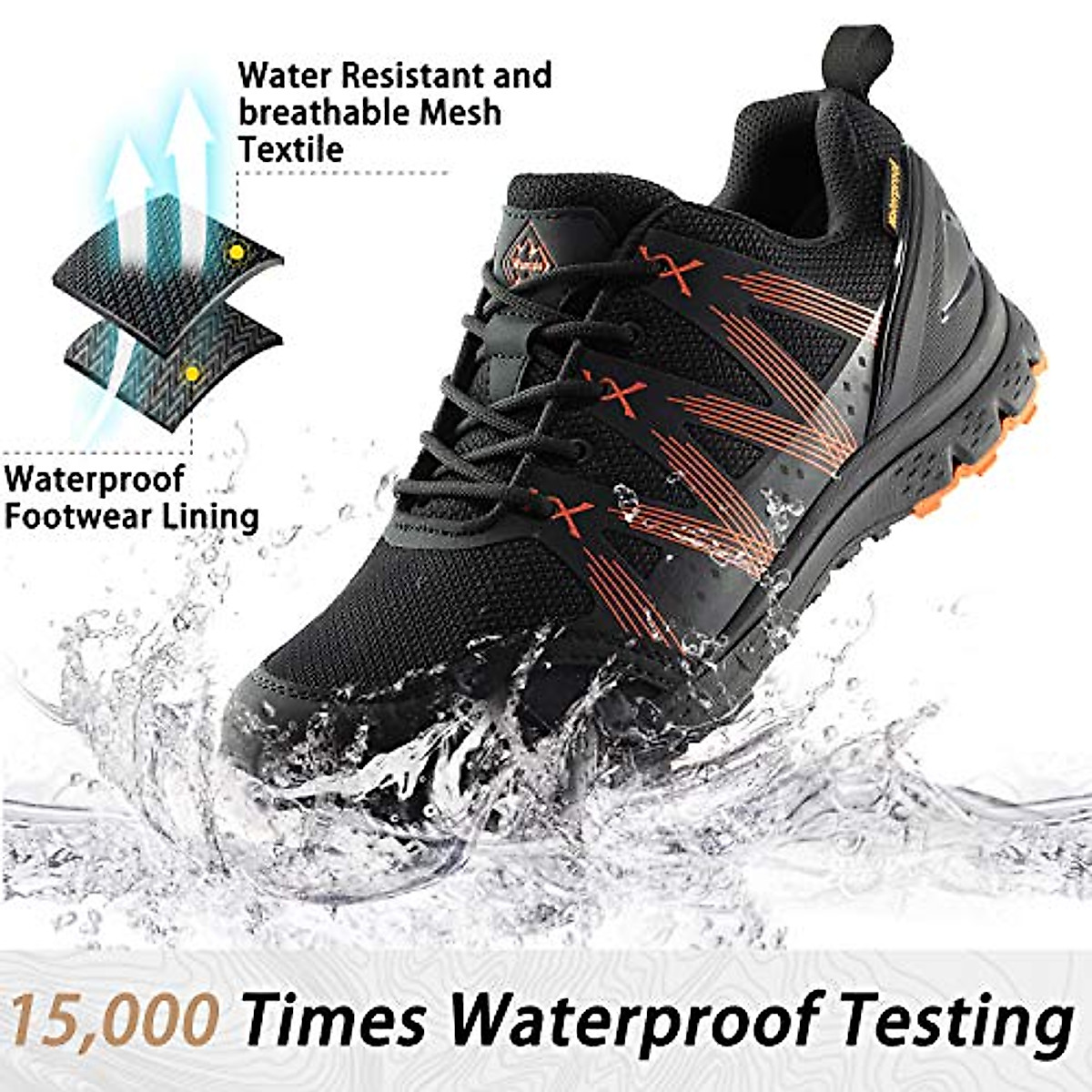 Wantdo Men's Waterproof Hiking Shoes Low Top Waterproof Hiking Boots Lightweight Outdoor Trekking Backpacking Breathable Work Mountaineering Trekking Trails Shoes Orange