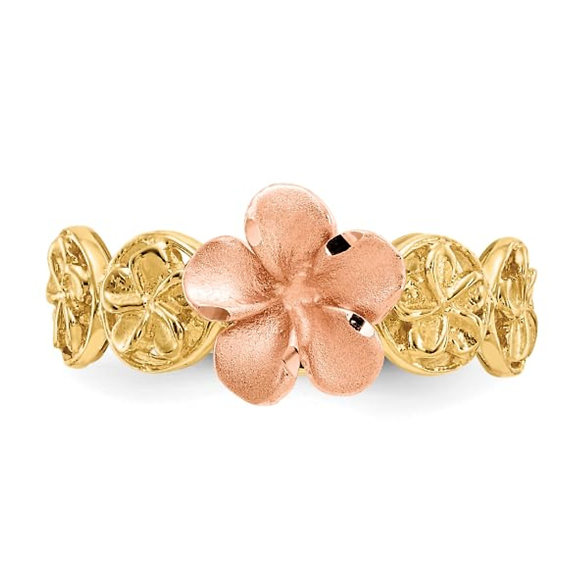 IceCarats 14K Yellow Rose Gold Hawaiian Plumeria Flower Ring Size 7