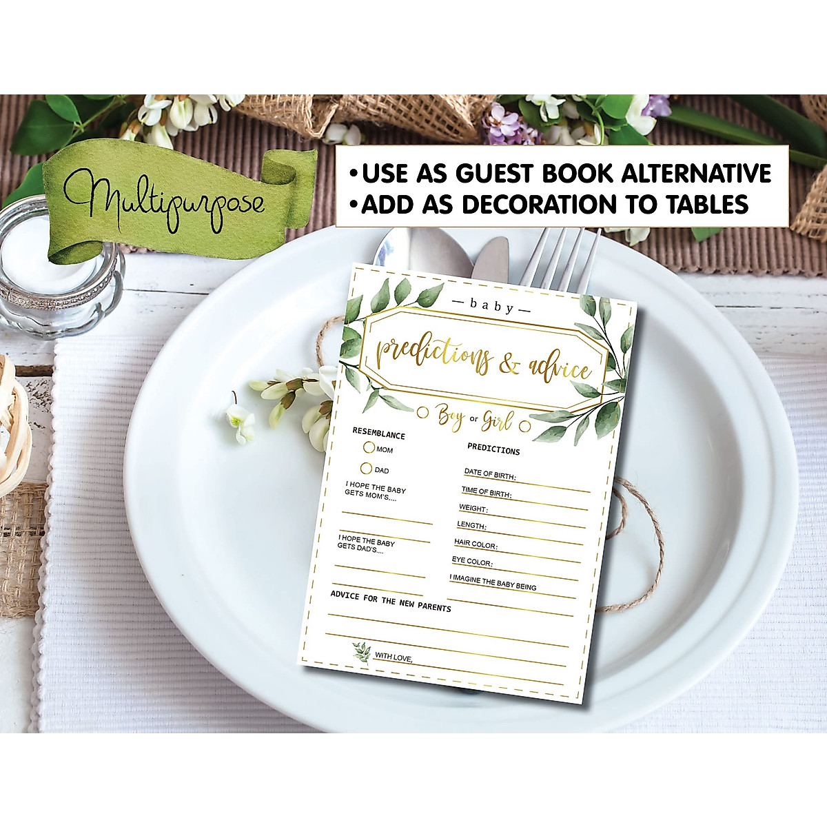 All Ewired Up 50 Baby Shower Predictions and Advice Cards, Greenery Baby Shower Games and Activities (50)