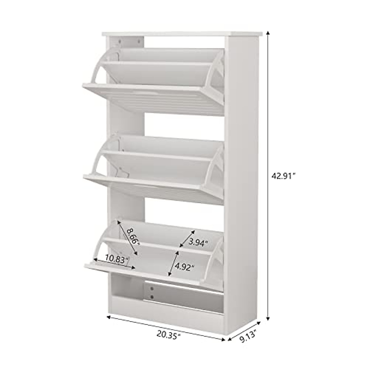 3 Flip Drawers Shoe Cabinet, Wooden Freestanding Shoe Rack, White Shoe Storage Cabinet for Entryway, Living Room, and Corridor