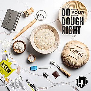 Sourdough Start Kit - Sourdough Bread Baking Supplies 2 Banneton Bread Proofing Basket Bowls, 2 Cloths, Whisk, Bread Lame, Dough Scraper, 2 Brushes - Sourdough Starter Kit Bread Making & Baking Tools