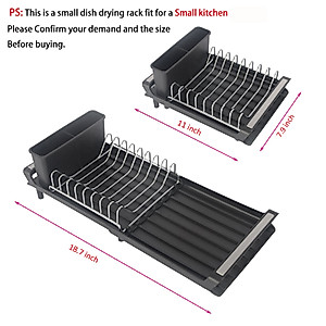 Yonloch Expandable Dish Drying Rack, Small Compact Dish Rack, Stainless Steel Dish Drainer, Small Sink Drainer with Removable Cutlery Holder for Sink or Kitchen Counter