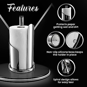 Paper Towel -Toilet Holder Milena Stainless Steel- Silver Spiral Design for Kitchen, Bathroom Countertop