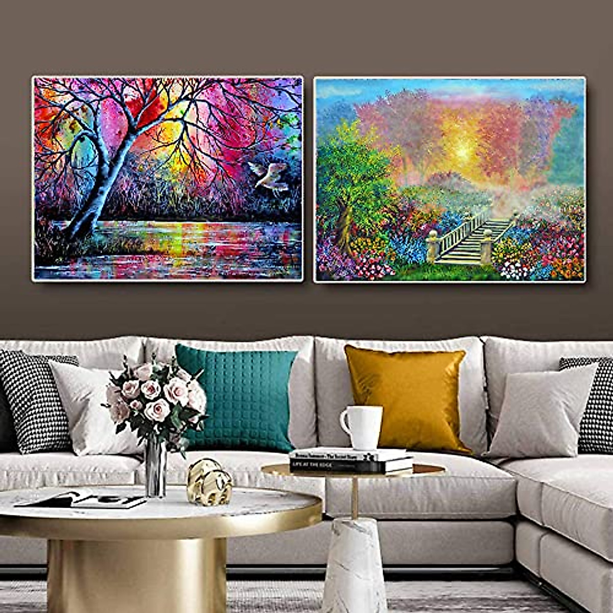 Adult 6-Piece DIY 5D Diamond Painting kit, Complete Diamond Painting, Diamond Painting Art, Wall Decoration, Sunset Beach Tree Landscape Painting (12x16inches)