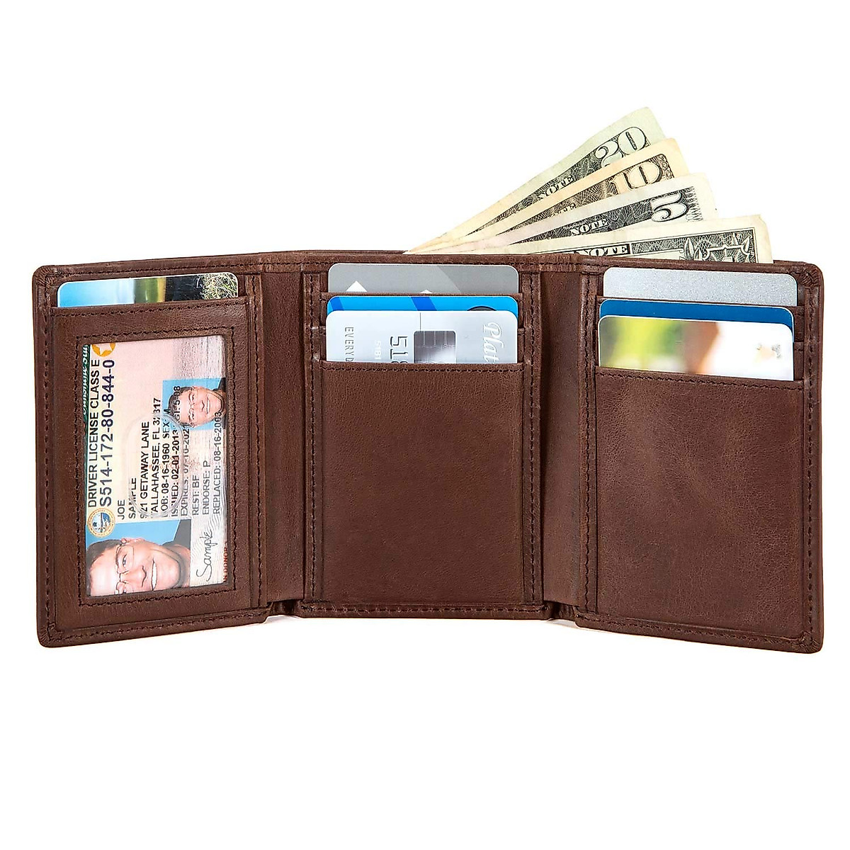 ID Stronghold RFID Blocking Trifold Wallet for Men - Rugged Genuine Leather