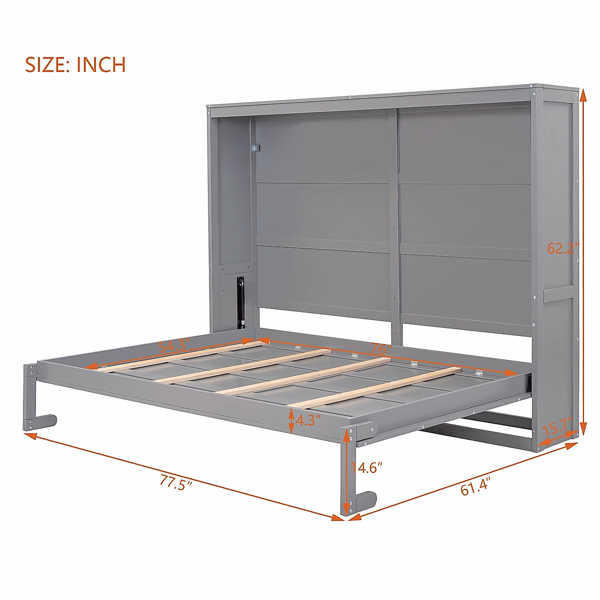 Harper & Bright Designs Full Size Murphy Bed, Wall Bed Full Platform Bed, No Box Spring Needed, Gray
