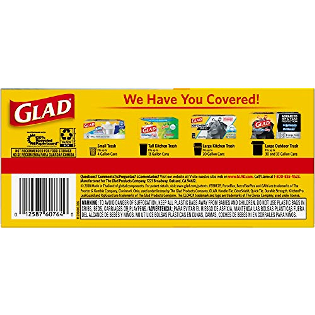 GLAD Tall Kitchen Trash Bags, 13 Gallon Handle Tie Trash Big for Kitchen, Unscented, 50 Count (Pack of 4)