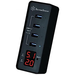 Silverstone SST-EP03 v2.0 - 4-Port USB 3.0 Data Hub, Display, OVP, OCP, Aluminum, multinational Charging Adapter