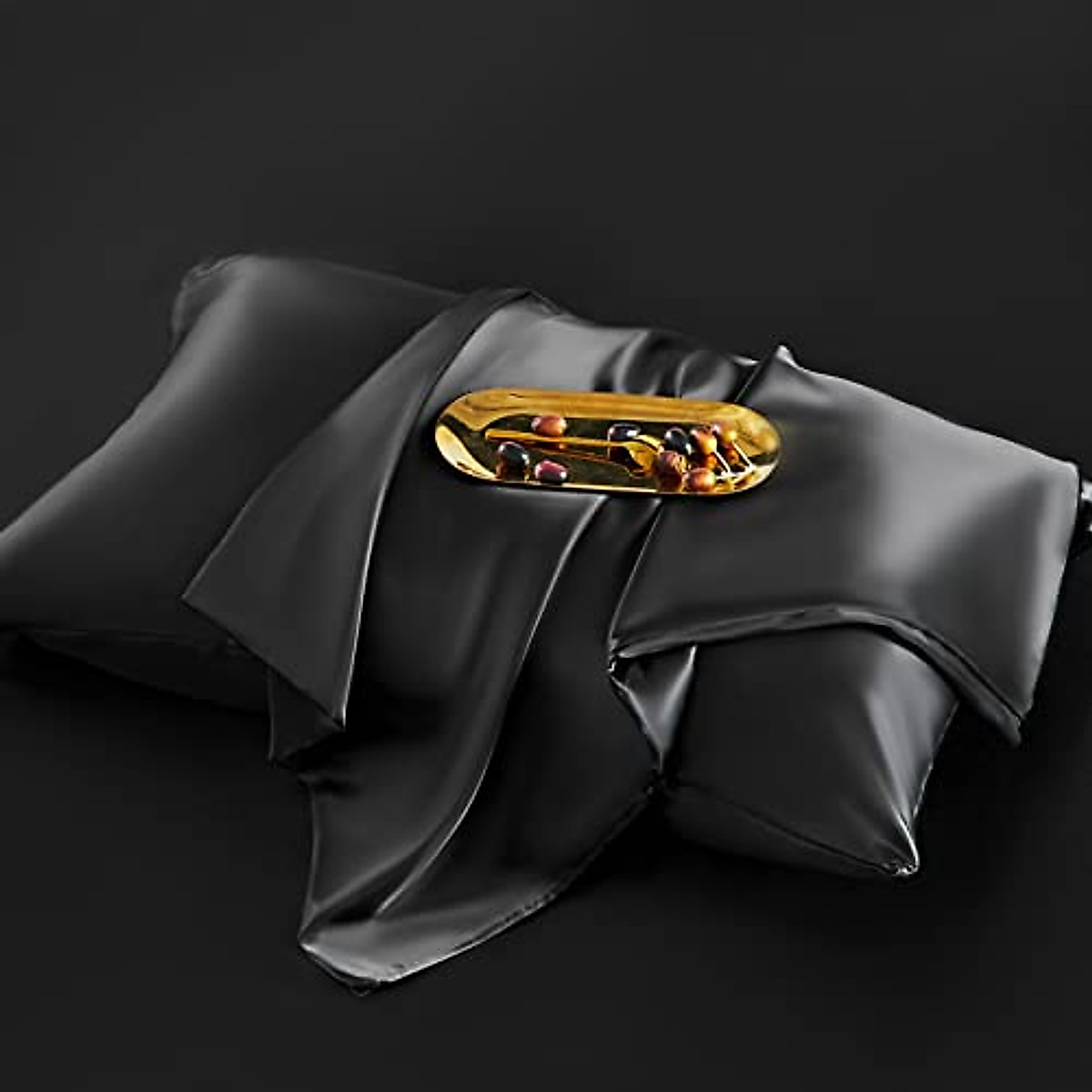 Koreyoshi 4 Pcs Satin Sheets - Luxury Silk Silky Super Soft Extra deep Pocket King Sheet Sets - Wrinkle & Fade Free - Fitted Sheet, Flat Sheet, Pillow Cases (Black, California King)