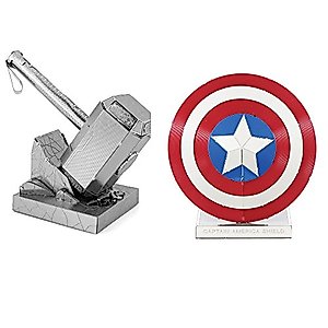 Metal Earth 3D Model Kits Marvel Avengers Set of 2 CA Shield & Thor's Hammer (Mjolnir)