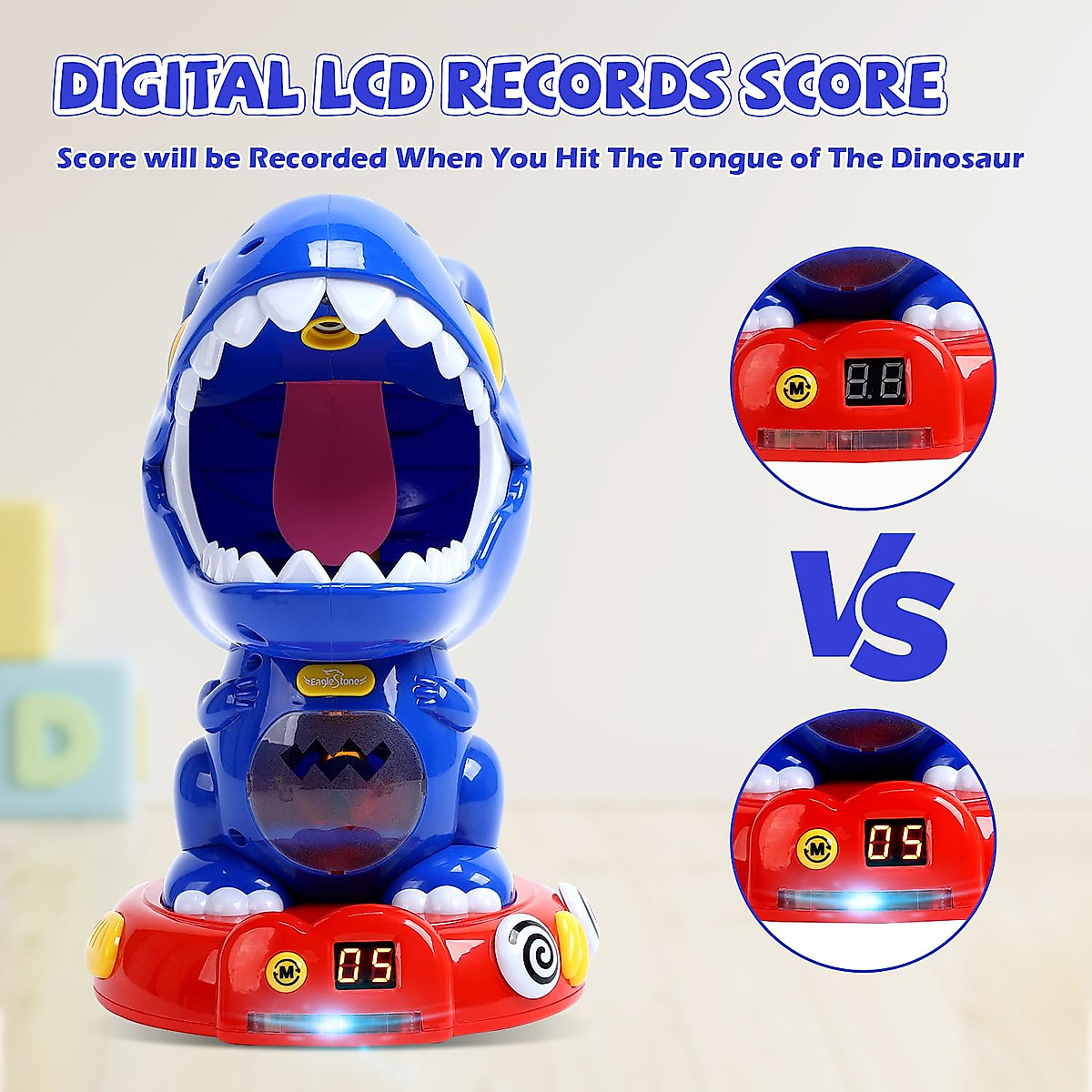 EagleStone Movable Dinosaur Toys for Kids 5-7, Spaying & Auto Scoring, Dino Shooting Target Game with 2 Pump Guns, 48 Foam Balls, Sound, Fun Gift for Boys & Girls, Party Favor