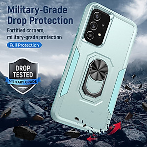 Janmitta Compatible with Samsung Galaxy A53 5G Case,with 1 Pack Screen Protector+1 Pack Camera Lens Protector,Shockproof Full Body Phone Cover,Built in Finger Ring Holder Kickstand,2022 Mint Green