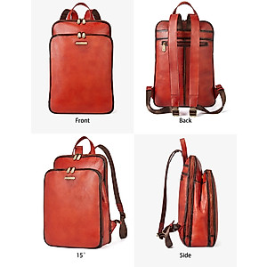 BOSTANTEN Womens Laptop Backpack Leather 15.6 inch Computer Back Pack Business College Daypack Vintage Large Travel Bag