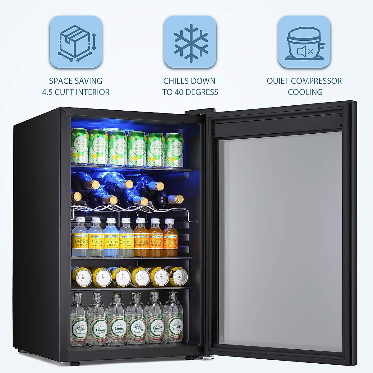 Antarctic Star Beverage Refigerator -120 Can Mini Fridge for Soda Beer or wine,Small Drink Dispenser, For Office or Bar with Adjustable Removable Shelves，4.5 Cu. Ft. (Black)…