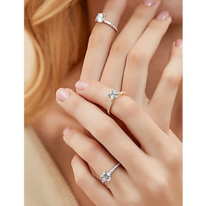 EAMTI 925 Sterling Silver 1.25 CT Yellow Gold Round Solitaire CZ Engagement Ring Halo Promise Wedding Ring Size 6