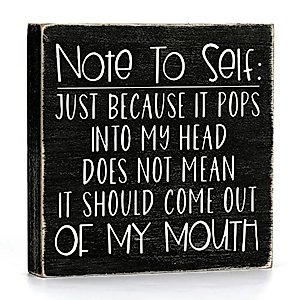 Funny Sarcastic Wooden Box Sign Plaque Note to Self Just Because It Pops into My Head Wood Box Sign Rustic Art Home Shelf Desk Decor 5 X 5 Inches