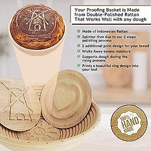 9 in Bread Proofing Basket Set - Make Sourdough Bread with our Banneton Basket and Removable Design Inserts Dough Scraper & Cloth Liner Gift for Bakers by Artizanka (Basket+Patterns)