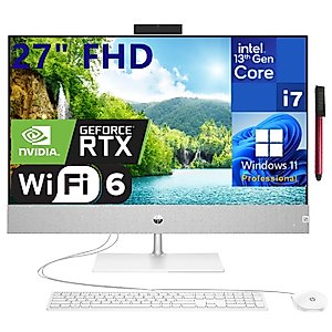 HP 2023 Pavilion All-in-One 27 FHD Desktop Computer, 13th Gen Intel 18-Core i7-13700T, GeForce RTX 3050 4GB, 64GB DDR4 RAM, 2TB PCIe SSD + 1TB HDD, WiFi 6, BT 5.3, Windows 11 Pro, BROAGE