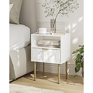 Aienvey Night Stand, Modern Bedside Table with Storage Drawer, Small Side Table with Open Wood Shelf, Bedside Furniture, Nightstand, End Table for Bedroom, Living Room, White