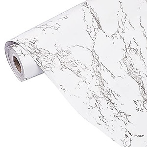 HOYOYO 17.8 x 118 Inches Self-Adhesive Shelf Liner, Self-Adhesive Shelf Liner Dresser Drawer Paper Wall Sticker Home Decoration, White Marble