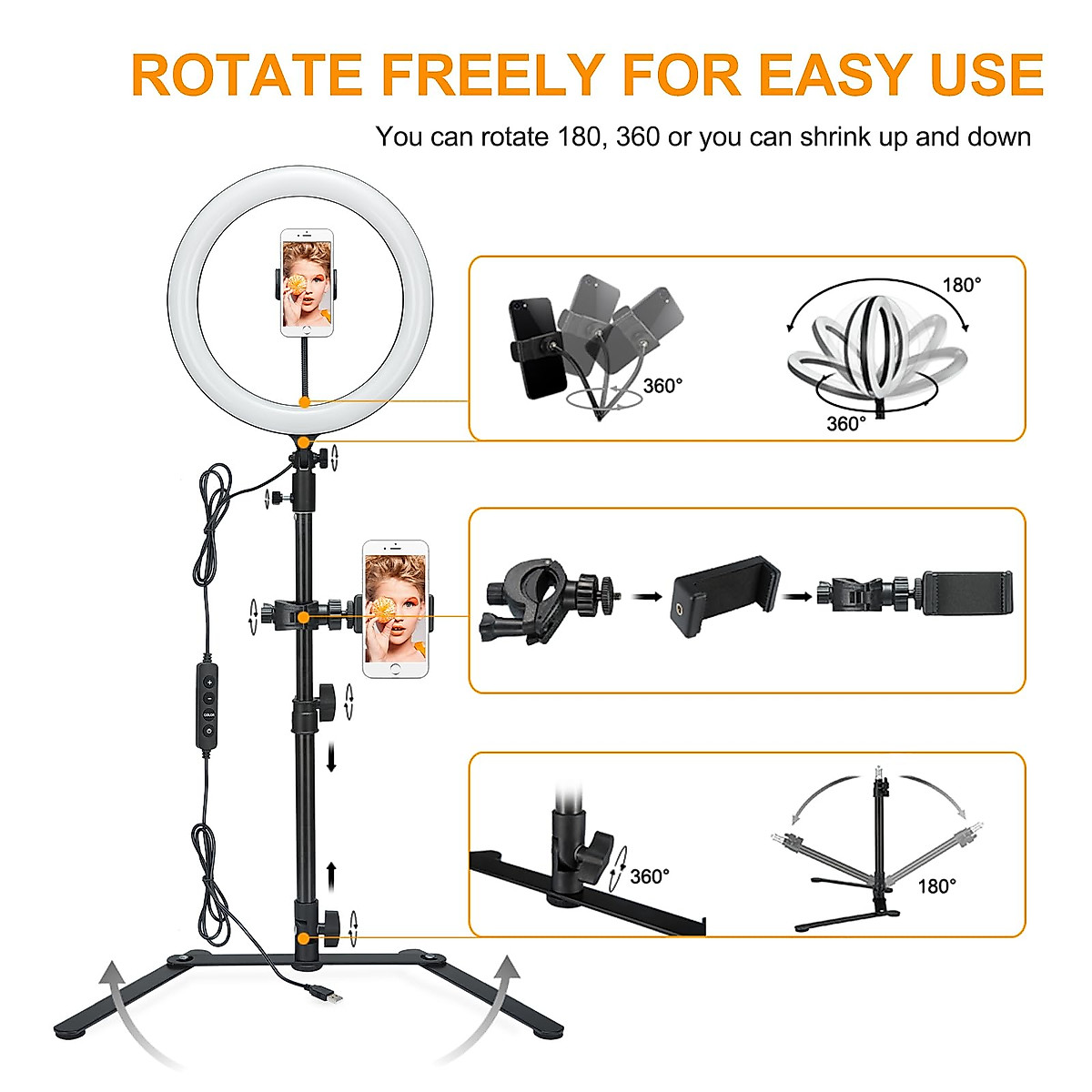 Godox LR120 12" LED Ring Light with Desktop Stand & Phone Holder,3000K-6000K Dimmable Selfie Ring Light,USB Powered Conference Light for Vlogs,YouTube,TikTok,Live Stream,Makeup,Photography (Black)