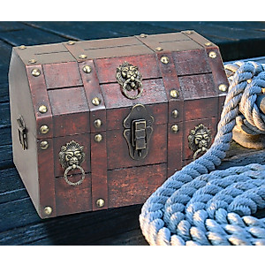 Antique Wooden Pirate Chest with Lion Rings