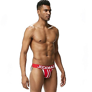 JOCKMAIL Mens Cotton Underwear Bikini Jockstrap Underwear for Men G-String Thong (XXL, Red)