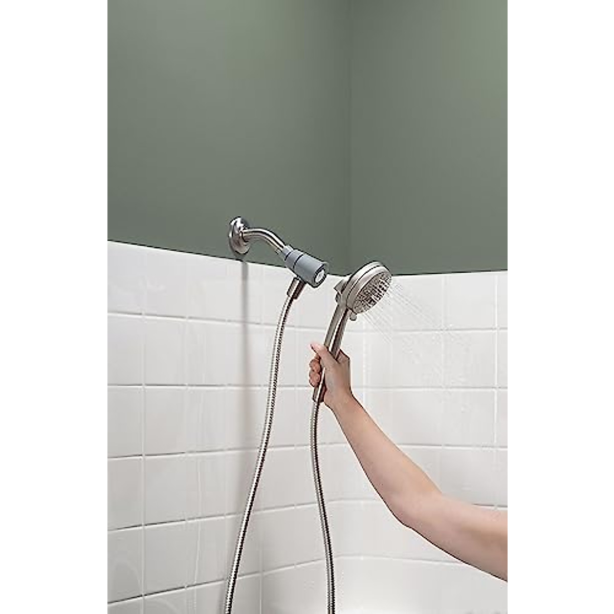 Moen Engage Magnetix Spot Resist Brushed Nickel 3.5-Inch Six-Function Eco-Performance Handheld Showerhead with Magnetic Docking System for Bathroom Shower, 26100SRN