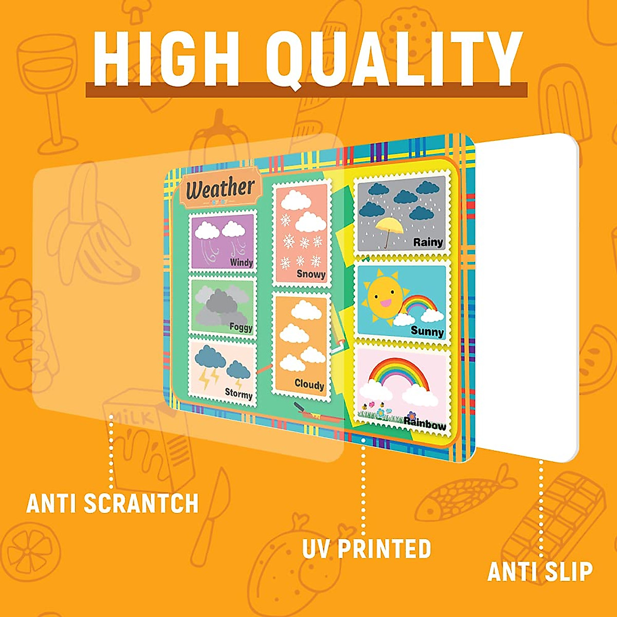 teytoy Kids Placemats Set of 5, Laminated Toddler Educational Learning Table Place Mats, Ball Weather Animal Fruit Vehicle, Children Montessori Eat Mat Non Slip Waterproof Heat Resistant