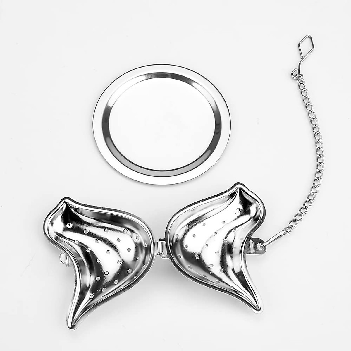 Elsjoy Set of 8 Loose Leaf Tea Infusers with Chain and 8 Drip Trays, 18/8 Stainless Steel Tea Balls Cute Tea Steepers, Mini Tea Strainer Tea Filter Set for Mugs, Tea Cups, Teapots, 16 Pcs