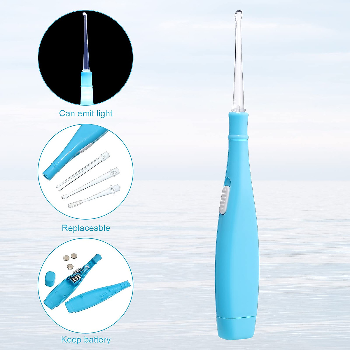 Nuanchu Tonsil Stone Remover Set, 1 Manual Pump Type Low Pressure Irrigator Oral, 1 Tonsil Stone Remover with LED Light, 1 Stainless Steel Removal Tool and 100 Long Swab