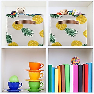 Pineapple Storage Basket Bins Sturdy Toy Storage Organizer Bins Laundry Basket with Handles for Bedroom Office Clothes Pet Nursery Living Room,2 pcs