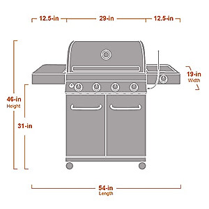 Monument Grills Larger 4-Burner Propane Gas Grills Cabinet Style, Black,LED Controls,Side Burner,USB Light-13892