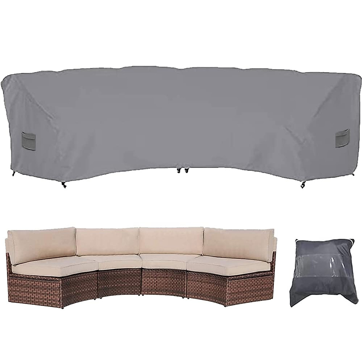 Skyour Patio Sectional Curved Sofa Protector Cover Waterproof Heavy Duty 420D Oxford Outdoor Sectional Curved Couch Sofa Furniture Covers with Windproof Reinforced Buckles (89.76x45.67x33.86in)