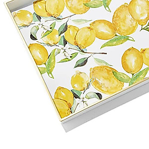 American Atelier Set of 2 Lemons Branches Rectangular Serving Tray with Handles- Indoor & Outdoor Platter for Home Entertaining, Cocktail Hour, Snacks, Barware, Perfume (Large 19x14, Small 18x12)
