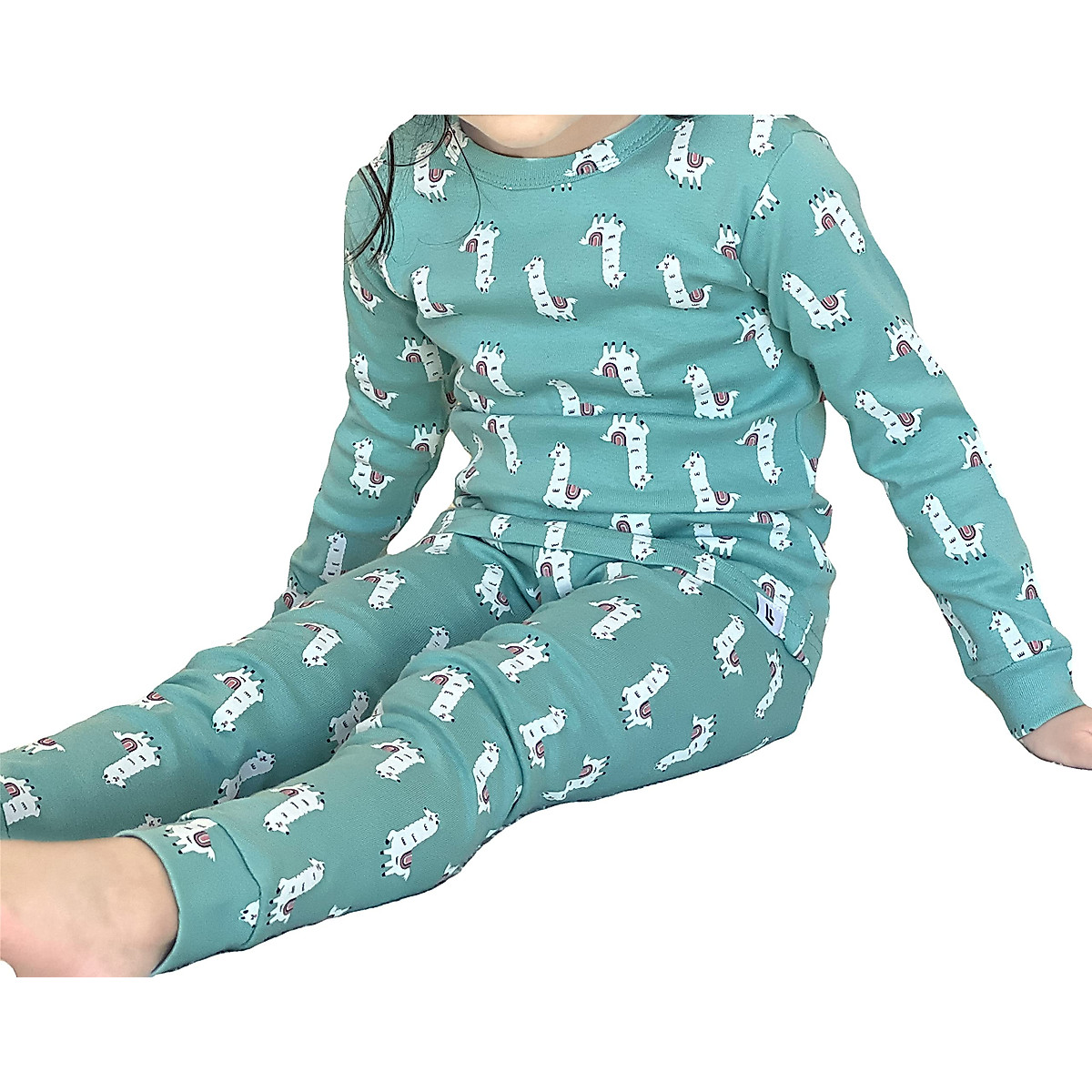 LittLong 12M-5Y Kids Toddlers Girls Boys Baby 100% Cotton LLAMA Snug Fit Sleepwear Pajamas 2 Pcs Pjs Set (5T, Blue)
