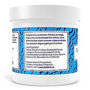 Petpost | Tear Stain Remover Wipes - 100 Presoaked Cotton Pads - Best Natural Eye Crust Treatment for White Fur - Maltese Angels Approved - Chemical and Bleach Free - 4 Oz.