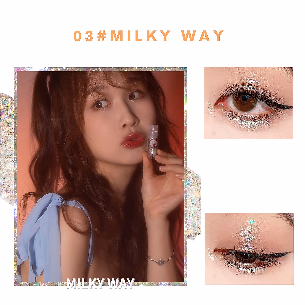 2PCS Flortte Liquid Glitter Eyeshadow, Korean Makeup Star Diamond Streamer Liquid Eyeshadow, Bling Pigmented Eye Makeup Sparkling Korean Eye Glitter, Easy to Apply Liquid Glitter Eyeshadow, Long Lasting Glitter Eyeliner Liquid Shimmer Eyeshadow (02+03)