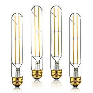 Dimmable 6W Edison Tubular Led Light Bulbs T10/T30,E26 Medium Base 4000K Daylight White Filament Lamp 60 Watt Incandescent Bulb Equivalent,7.3 Inch,Pack of 4