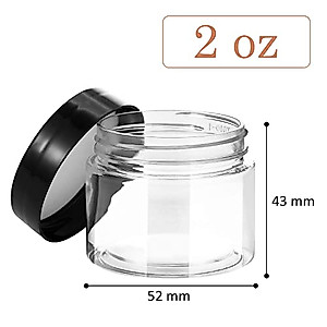 6 Pack Plastic Pot Jars Round Clear Leak Proof Plastic Container Jars with Lid for Travel Storage, Eye Shadow, Nails, Paint, Jewelry (2 oz, Black)