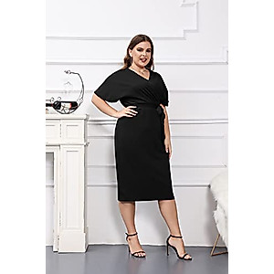 GRACE KARIN Wedding Guest Dresses for Women Elegant Wrap V Neck Ruched Work Business Bodycon Sheath Dress Black L