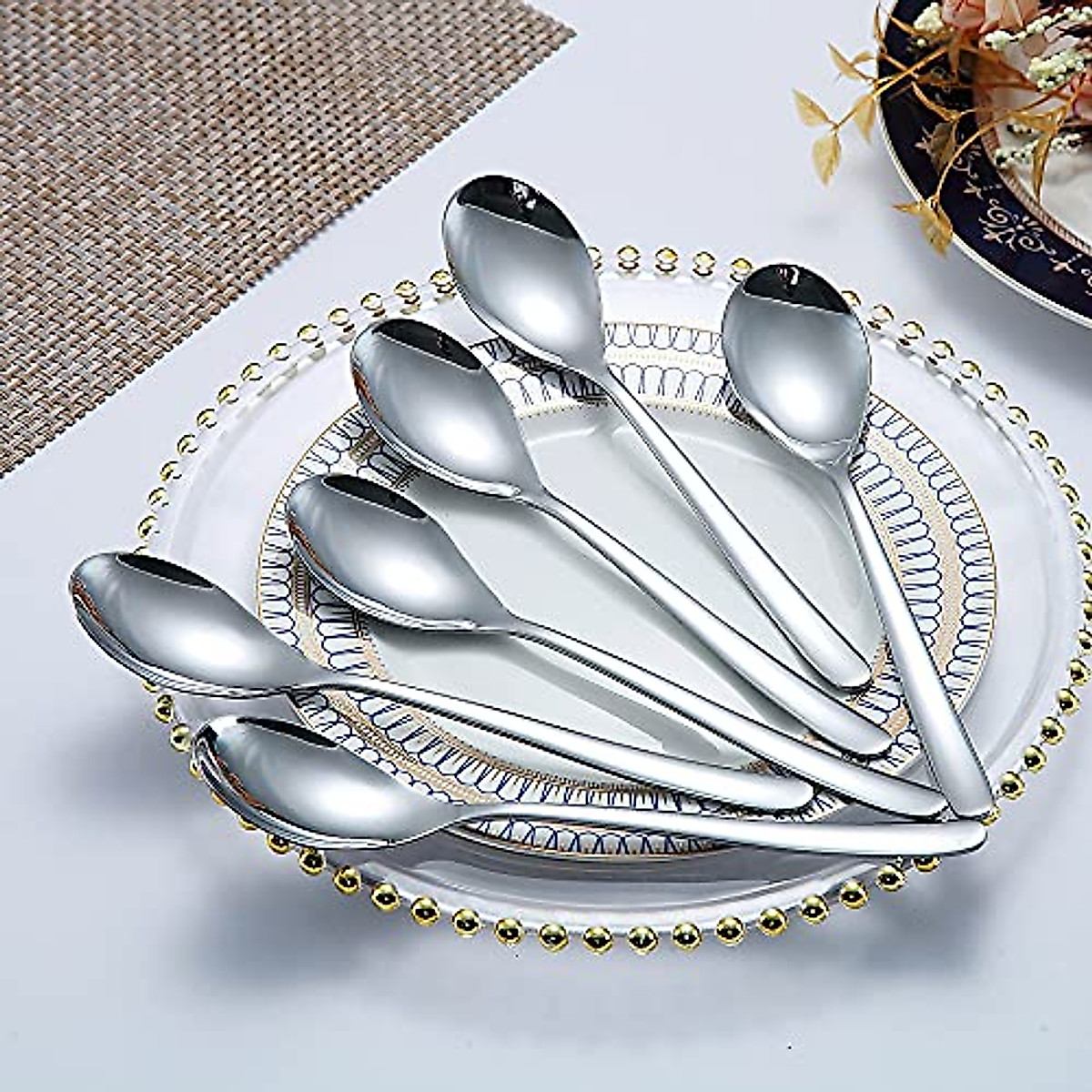 Dinner Spoons 6 Piece, 8.1'' Stainless Steel Tablespoons, Soup Spoons, Dessert Spoons, Spoons Silverware for Home, Kitchen or Restauran,Dishwasher Safe (Silver)