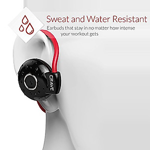 Crave Octane Sport Wireless Bluetooth Earphones, in-Ear Sweat and Water Resistant Stereo Lightweight Headphones Earbuds Premium Sports Headset with Built-in Mic – Red