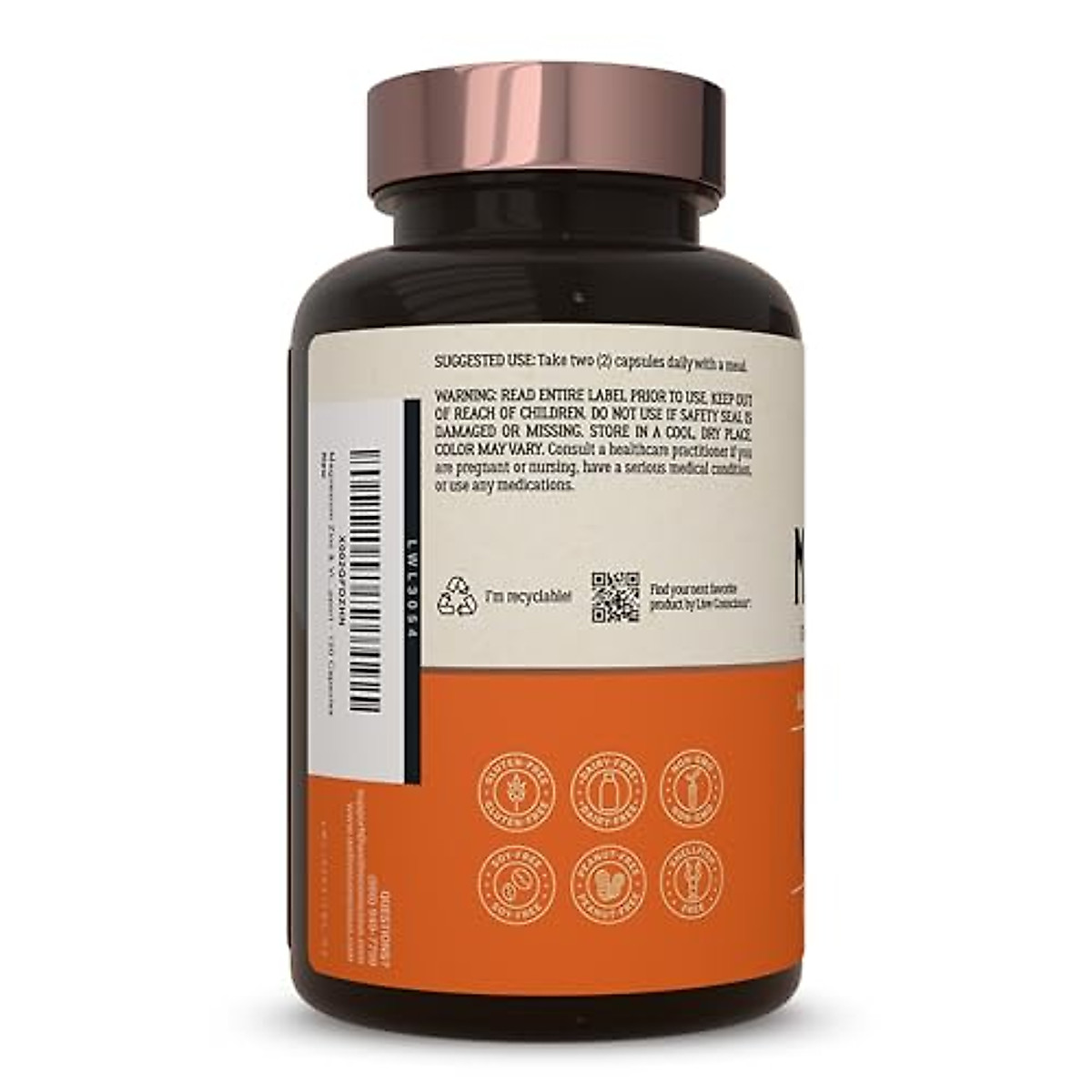 Live Conscious Magnesium Zinc & Vitamin D3 - Bioavailable Forms of Magnesium - Malate, Glycinate, Citrate - MagWell Bone & Heart Health, Immune System Support - 120 Capsules (2-Pack)