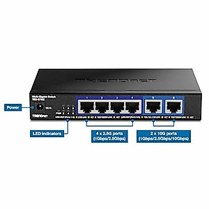 TRENDnet 6-Port 10G Switch, 4 x 2.5G RJ-45 BASE-T Ports, 2 x 10G RJ-45 Ports, 60Gbps Switching Capacity, Wall Mountable, 10 Gigabit Network Connections, Lifetime Protection, Black, TEG-S762